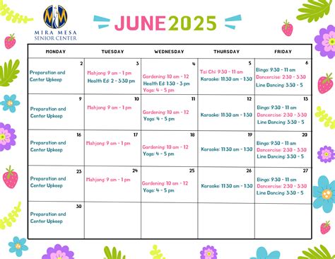 June 2025 Calendar And Program List Mira Mesa Center