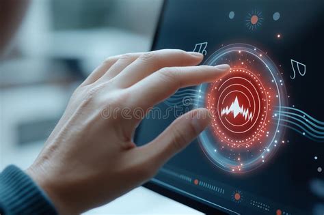 Person Interacts With Digital Audio Interface Adjusting Sound Waves And Person Interacts With Digital Audio Interface Adjusting Sound Waves And