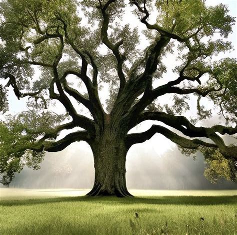 Serene Landscape With Old Oak Tree