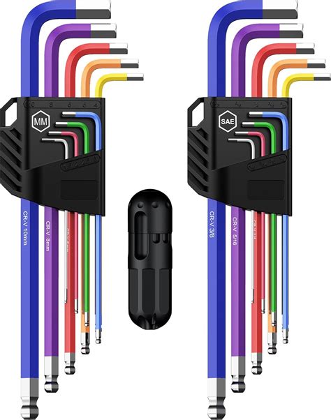 Colfuline 18pcs Metric And Imperial Allen Key Set Long Ball End Alan