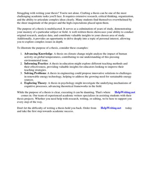 Thesis Purpose Examples Pdf Thesis Essays