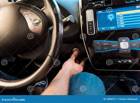 Finger Of Man Pressing Start Button Stock Image Image Of Power Energy