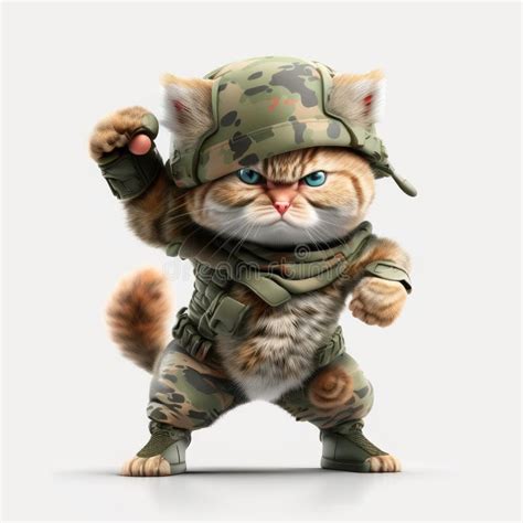 Lindo Gato Soldado En Traje De Camuflaje Stock De Ilustración