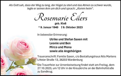 Traueranzeigen Von Rosemarie Eilers Nordwest Trauerde