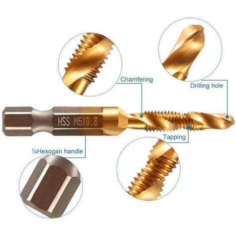6 Piece Metric Thread Tap Drill Bits Set Boutipa
