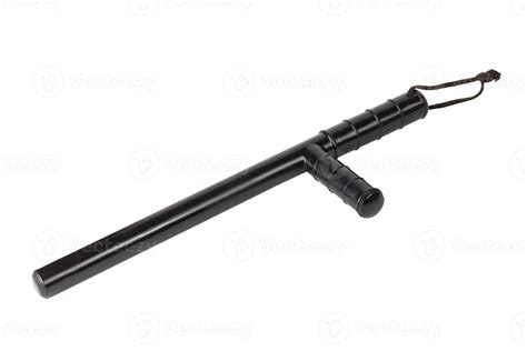 Black Classic Rubber Police Tonfa Baton Isolated On White Background