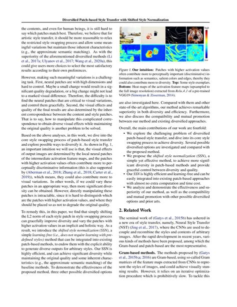 Diversified Patch Based Style Transfer With Shifted Style Normalization