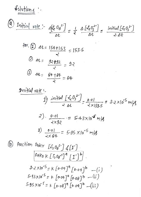 Solved 1 A Calculate The Initial Reaction Rates For Experiments 1