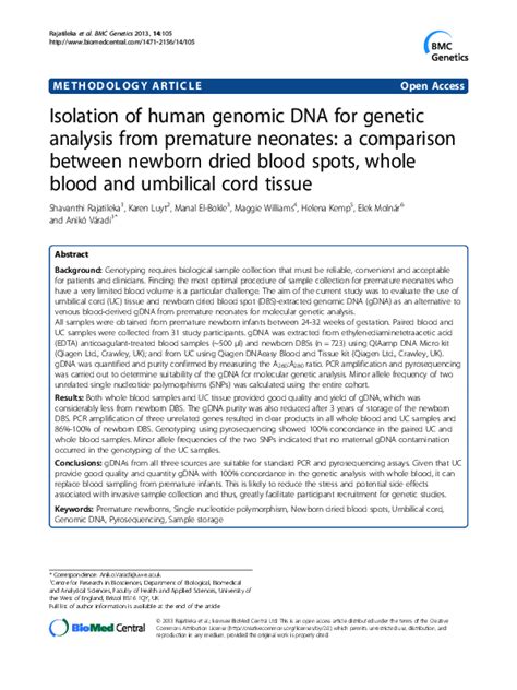 Pdf Genomic Dna Isolation In Premature Neonates
