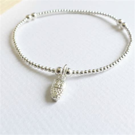 Sterling Silver Tiny Owl Beaded Bracelet By Evy Designs