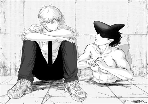 Safebooru 2boys Beam Chainsaw Man Black Hair Chainsaw Man Collared