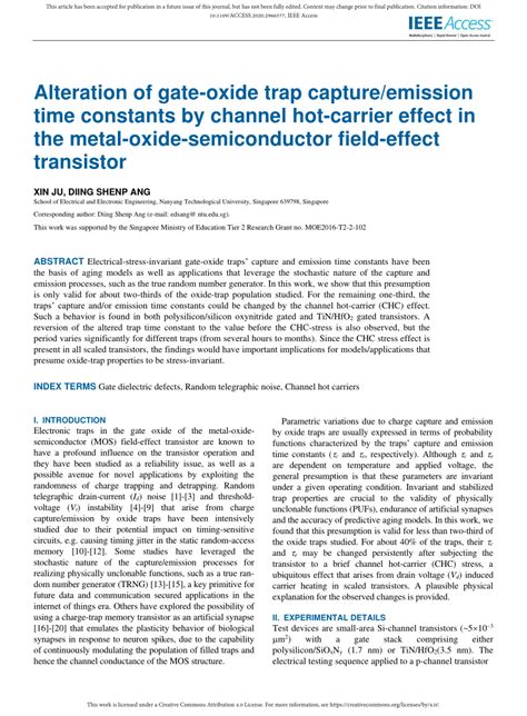 Pdf Alteration Of Gate Oxide Trap Captureemission Time Constants By