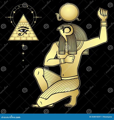 Animation Color Portrait Ancient Egyptian God Horus In Guise Of Falcon