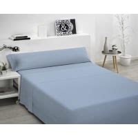 Juego De Sábanas Liso 4 Piezas 100 Algodón Azul Cama De 180cm Basic