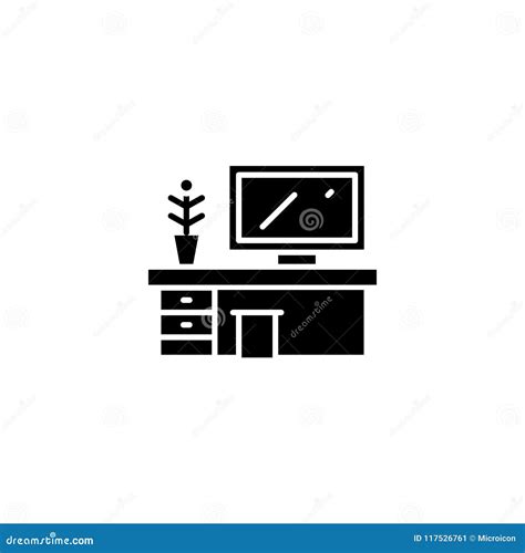 Office Table Black Icon Concept Office Table Flat Vector Symbol Sign