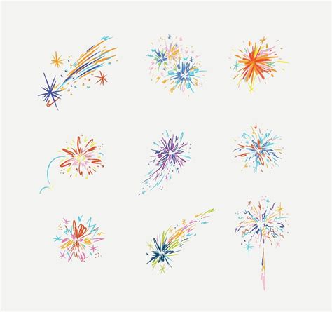 Fireworks With Stars Sparks And Firecracker Drawing In Multicolored On
