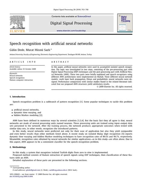 Speech Recognition With Artificial Neural Networks Pdf Artificial Neural Network Machine