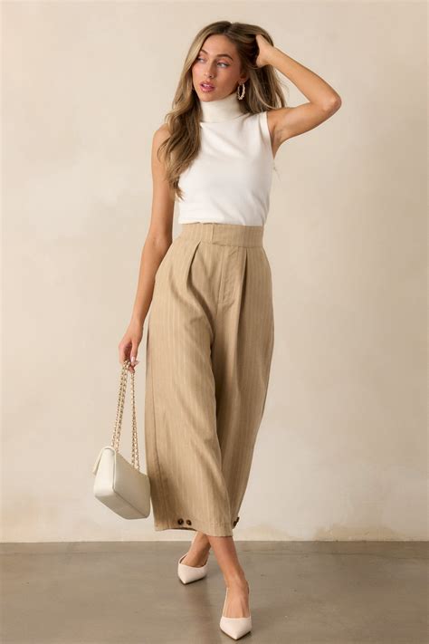 Almond Pinstripe Cropped Wide Leg Pants All Bottoms Red Dress