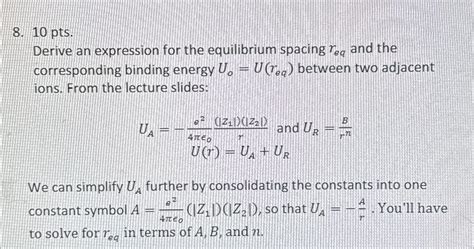 Solved 10 Ptsnderive An Expression For The Equilibrium