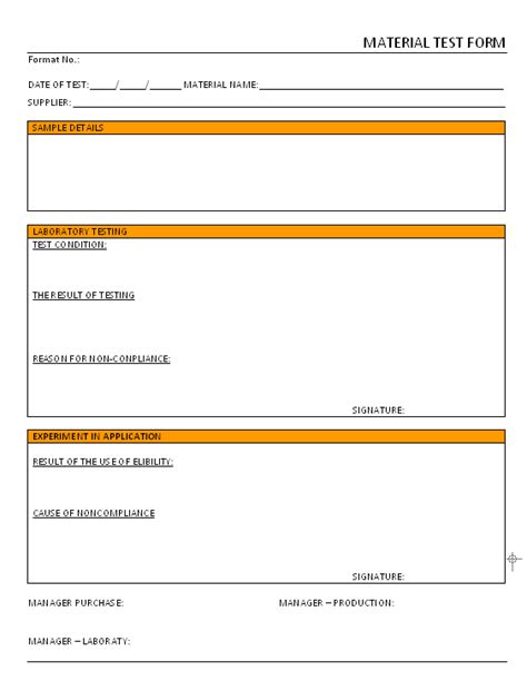 Material Test Form