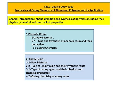 Synthesis And Curing Chemistry Of Thermoset Polymers And Its