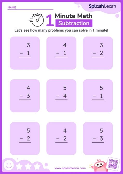 Single Digit Subtraction Within 5 Vertical Timed Practice Worksheet