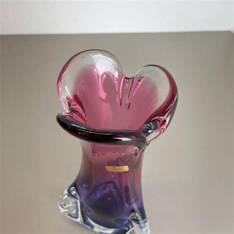 Vintage Pink And Purple Hand Blown Crystal Glass Vase From Joska Germany