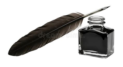 Vintage Writing Quill And Ink Bottle Isolated On White Background Stock