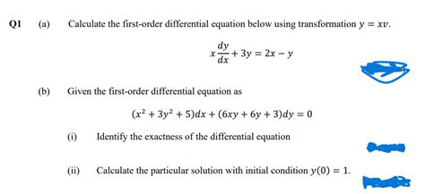 Solved A Calculate The First Order Differential Equation Chegg