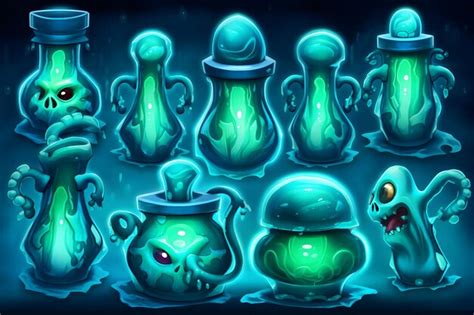 Premium Ai Image Set Of Magical Potion Bottles Neural Network Ai Generated Art