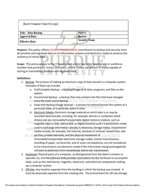 Data Backup Policy Procedure Pdf Backup Computer Data Storage