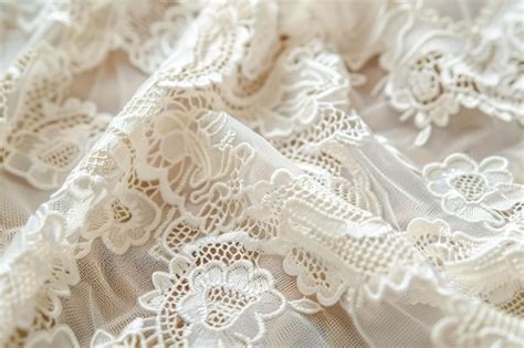 Delicate White Lace Fabric With Intricate Floral Patterns Premium Ai