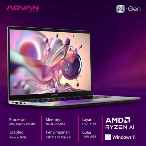 Promo Advan Laptop Ai Gen Ryzen 7 8845hs Amd Ryzen Ai Ips 100 Srgb