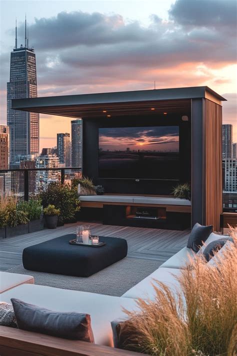 Modern Rooftop Deck Lounge With Big Tv Check Out All Of These Modern