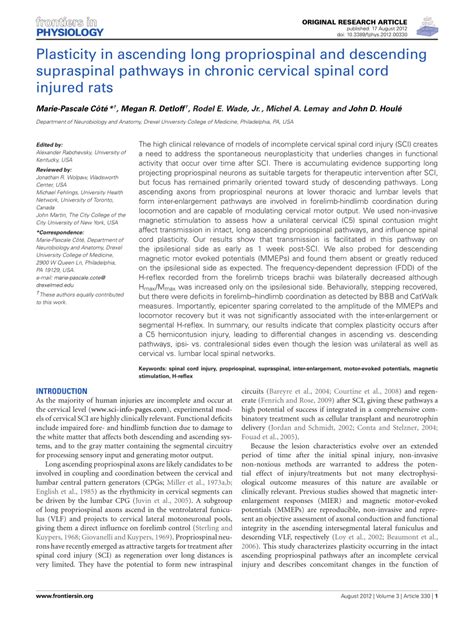 Pdf Plasticity In Ascending Long Propriospinal And Descending