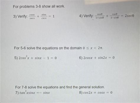 solved for problems 3 8 show all work 3 verify