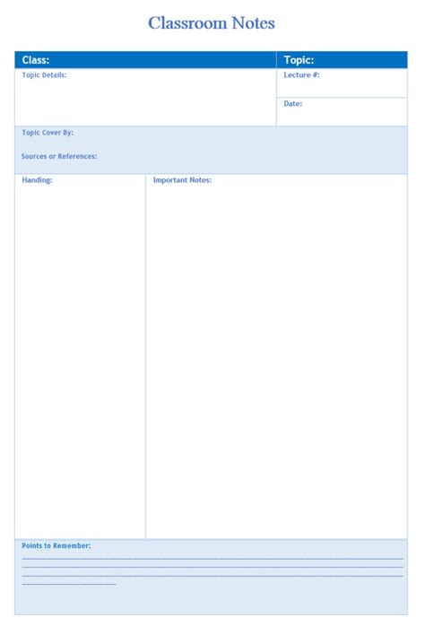 Classroom Note Templates Free Word Templates