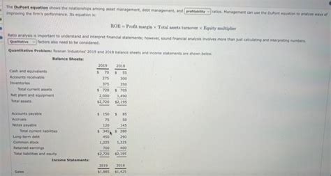 Solved The Dupont Equation Shows The Retationships Among
