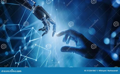 Machine Learning Hand Of Robot And Hand Human Touching On Big Data