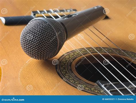 Detail Of Classic Guitar And Microfone Stock Image Image Of Jazz Equipment 66835321