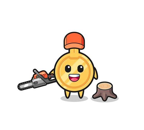 Premium Vector Key Lumberjack Character Holding A Chainsaw