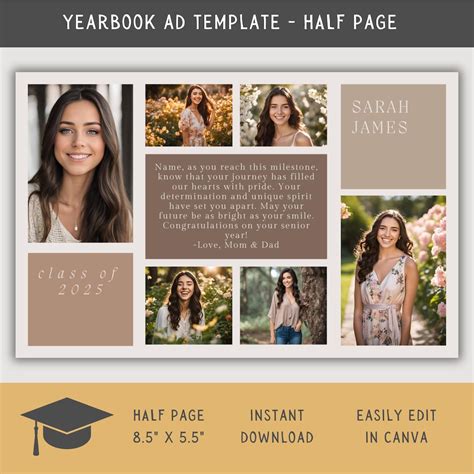 Editable Half Page Yearbook Ad Layout High School Senior Yearbook Ad
