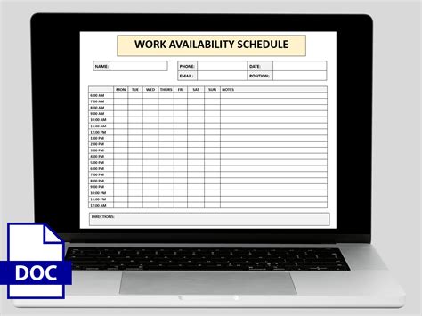 Employee Availability Form Weekly And Hourly Schedule Template Work