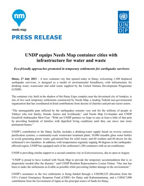 Undp Equips Needs Map Container Cities With Infrastructure For Water