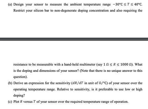 Designing A Resistance Temperature Sensor You Are Chegg
