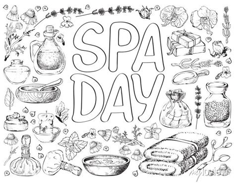 Coloring Page With Spa Care Elements Vector Line Art Illustration