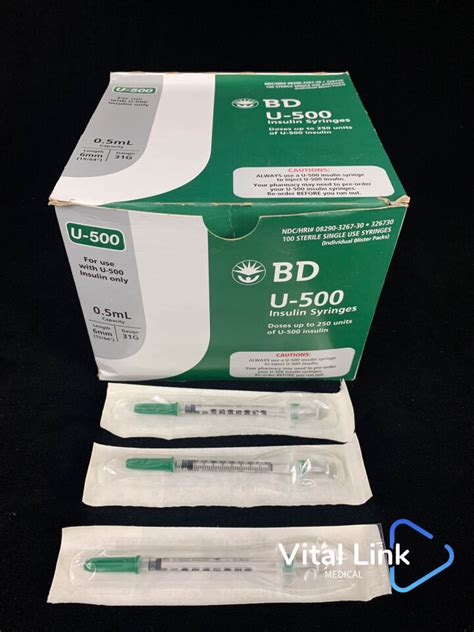 New Bd U 500 Insulin Syringes 5ml 6mm 31g Box Of 250 Exp 3121