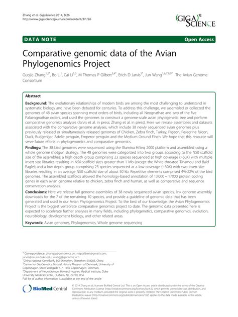Pdf Comparative Genomic Data Of The Avian Phylogenomics Project