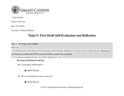 Unv 104 Rs T5 First Draft Self Evaluationand Reflection 3 Chelsie