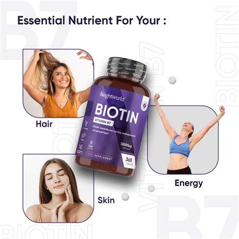 Biotin Vitamin B7 Tablets 12000mcg 365 Tablets Weightworld